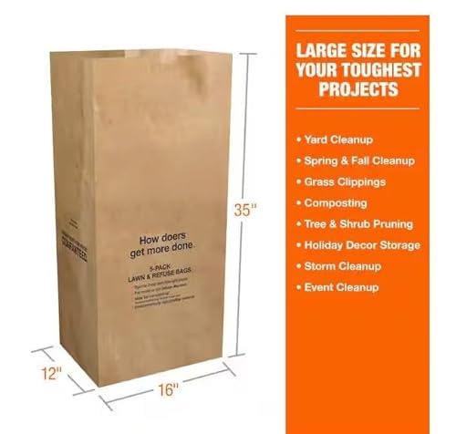 Quality 30 Gal. Paper Lawn and Leaf Bags – 20 Count | Heavy-Duty 2-Ply ...