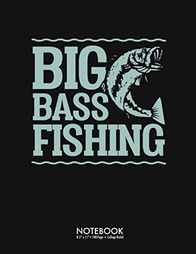 『Big Bass Fishing blue Notebook 8.5 x 11 inch 100-Page College Ruled ...