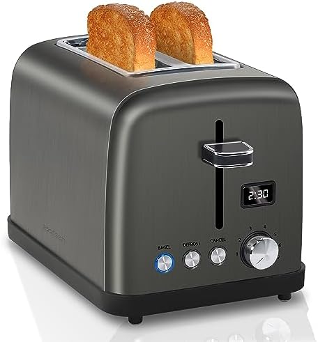 Amazon.com: RAMJOY Black Toaster 2 Slice, Extra Wide Slot Toaster for ...