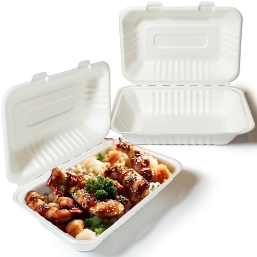 Eco-Craze (250 Count) (9x6x3 inch) Single Compartment Bagasse Clamshell ...