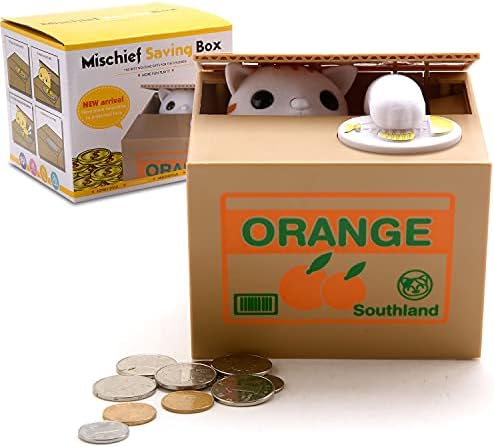 JZK Funny Cute Grey Cat Stealing Coin Money Box Little Cat Panda Piggy ...