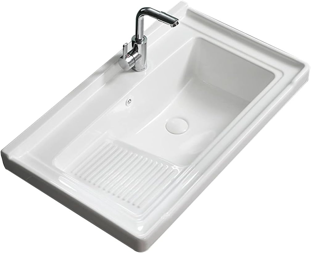 Large Bathroom Laundry Sink Rectangle Ceramic Balcony Vessel Sink Semi ...