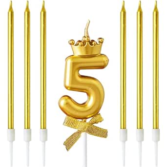 5th Birthday Candles, Number Candle for Cake Birthday Candle Gold ...