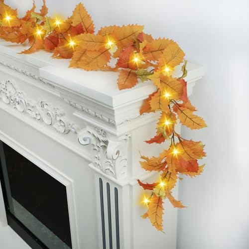 Amazon.com: unlemoni Fall Decor 6 Feet Fall Garland with Lights ...