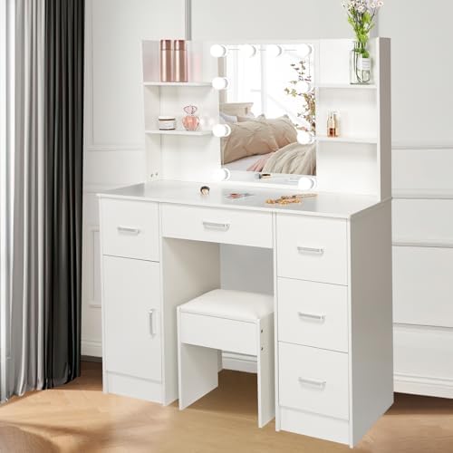 YITAHOME Dressing Table with Mirror and Stool, Vanity Desk with Mirror ...