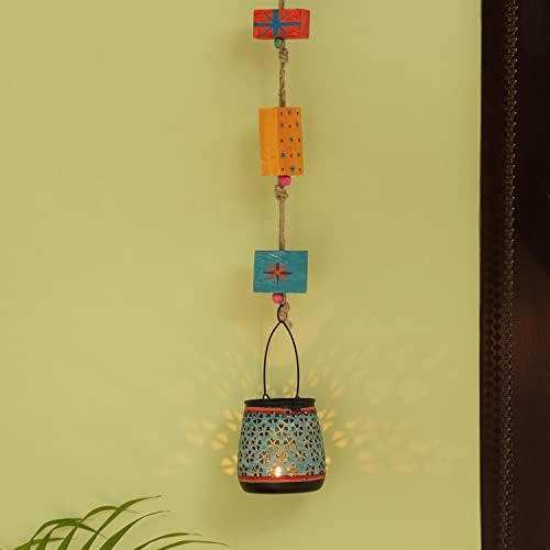 ExclusiveLane 'Oasis Radiance' Hand-Painted Iron Hanging Tea-Light ...