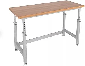 Heavy Duty Height Adjustable Workbench Table with Solid Wood Top, 1000 ...