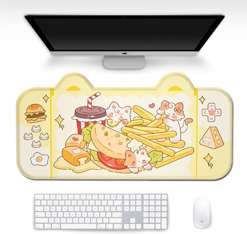 Amazon.com: PERFECTSIGHT Cute Cat Desk Mat Kawaii Fast Food Desk Pad ...