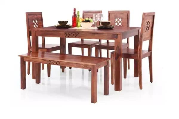 SHRI RAM ENTERPRISES 6 Seater Dining Set with Bench in Honey Finish 1 ...