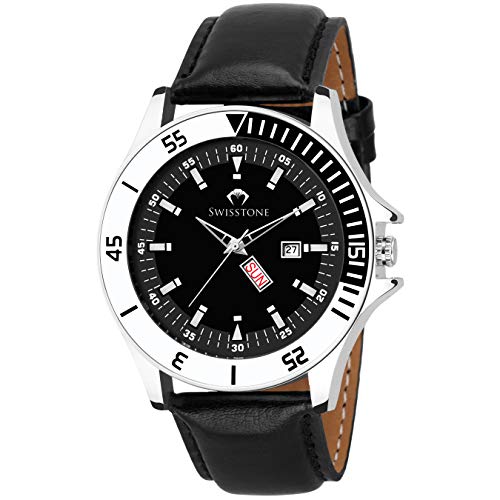 Buy SWISSTONE SW-G275-BLK Black Leather Strap Wrist Watch for Men at ...