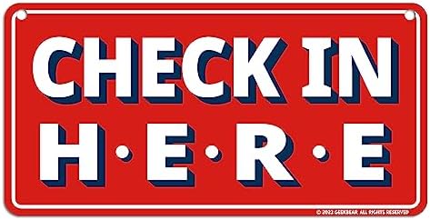 Amazon.com: GEEKBEAR Check In Here Sign Hanging from Ceiling - 12 x 6 ...