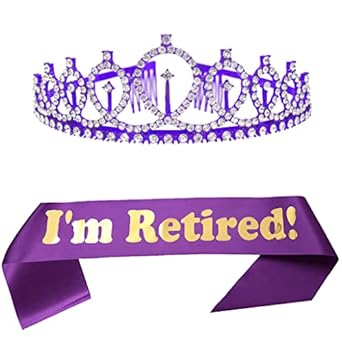 Retirement Party Supplies Decorations Purple Tiara and Glitter Satin ...