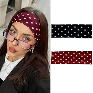 Amazon.com : LYLYNB 2 Pack Black Red Polka Dot Headband Set, Elastic ...