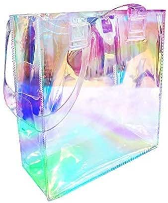 Amazon.com: Iridescent Clear Tote Bags, Fashion Holographic Beach ...
