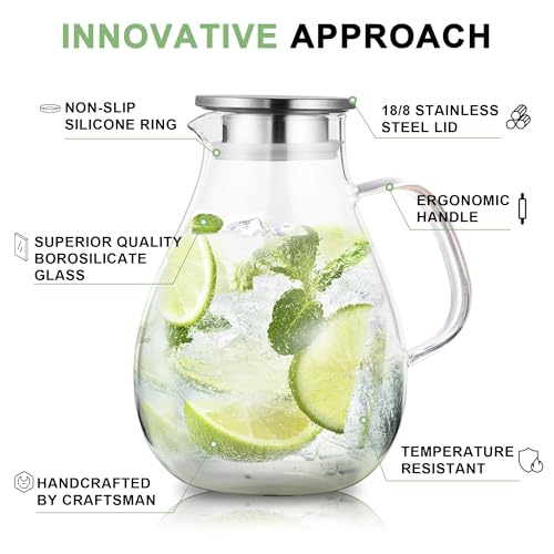 SUSTEAS 2.2 Liter 75oz Glass Water Pitcher with Lid