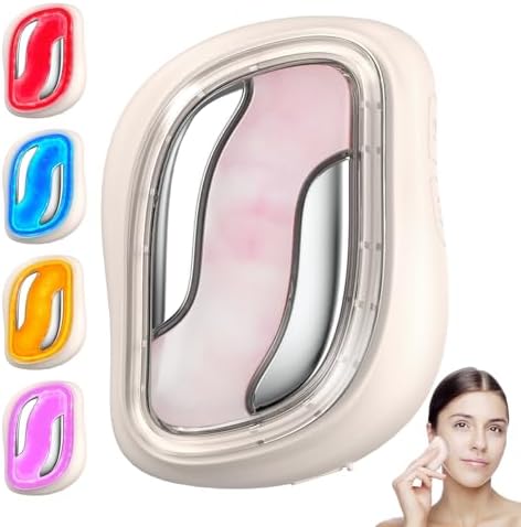 Massaggiatore Viso Elettrico con Pietra di Giada: 4 Luci LED Terapeutiche, Caldo 45℃ e ...