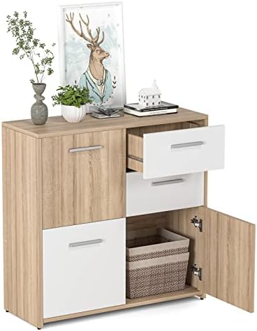 COSTWAY Mobile Moderno con 3 Ante e 2 Cassetti, Cassettiera ...