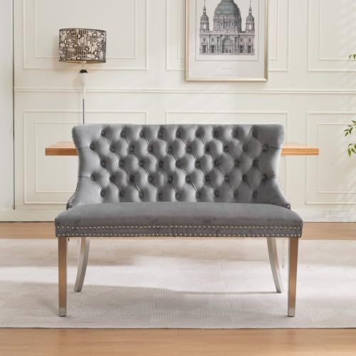 Amazon.com - HUMEHA Velvet Double Upholstered Dining Bench with Wing ...