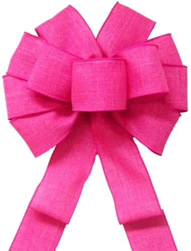 Amazon.com: 10" Wired Bright Pink Linen Wreath Bows by Alpine Holiday ...