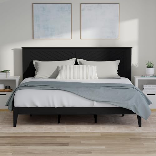 Amazon.com: ComfIQ Solid Wood Platform Bed with Wooden Slats – Durable ...