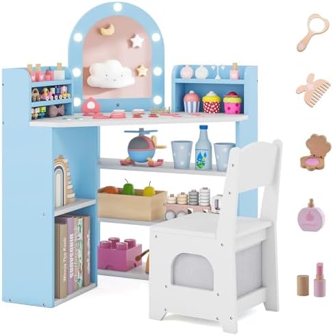 Amazon.com: Costzon Kids Vanity with Lights, Corner Vanity Desk with ...