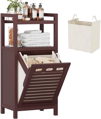 Amazon.com: Homykic Tilt Out Laundry Hamper Cabinet, 10 Gal Bamboo ...