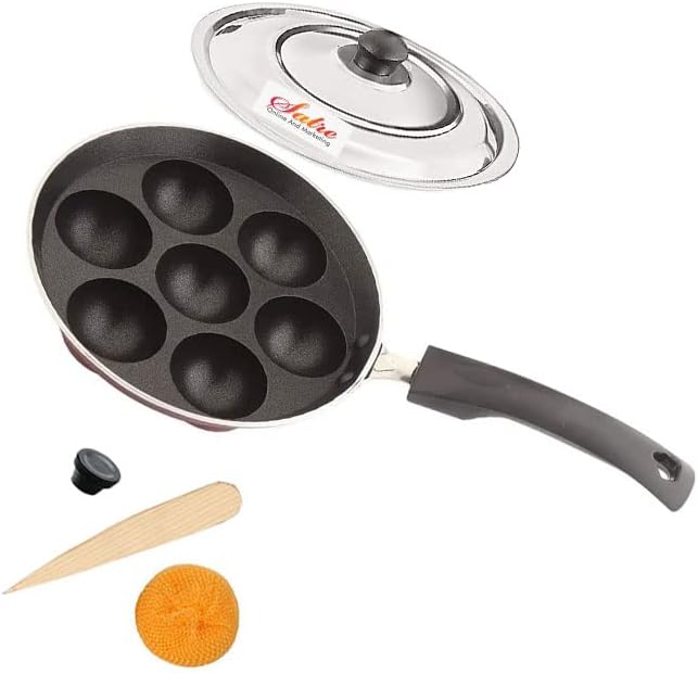 Amazon.com: Aluminium Non Stick Mini Appam Pan 7 Cavity with big Handle ...