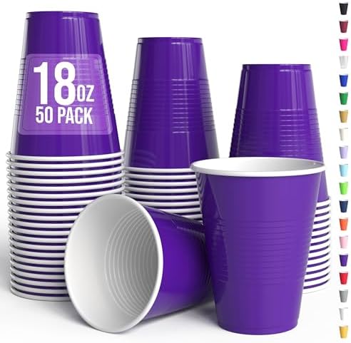 Amazon.com: Party Solids 18 Oz Purple Plastic Cups For Party Supplies ...
