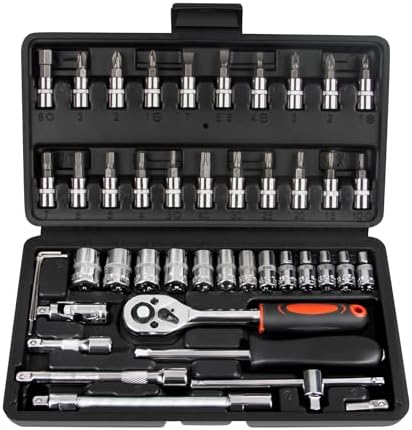 LLNEDL 1/4 Inch Drive Socket Ratchet Wrench Set, 46 Pieces Socket Set ...