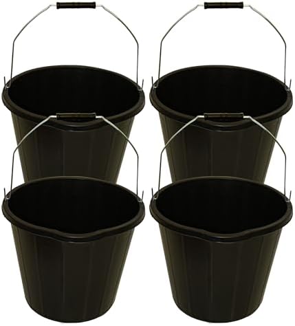 KMJ 4 Pack 14L Heavy Duty Black Builders Bucket, Sturdy Car Wash Bucket ...