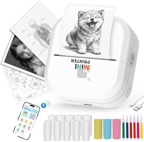 Amazon.com: Mini Printer Sticker Printer Print Pod with 6 Rolls Sticker ...