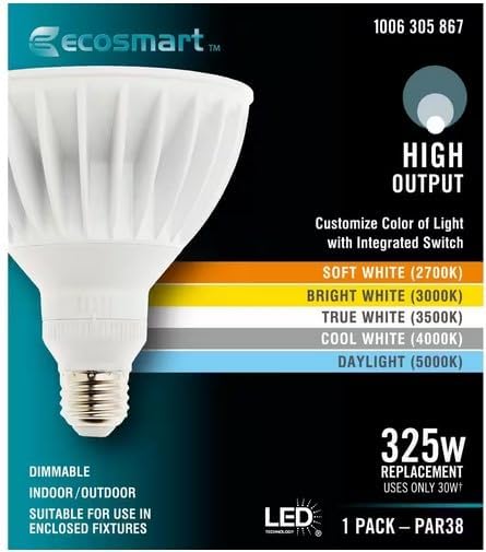 325W Equivalent 2700K, 3000K, 3500K, 4000K, 5000K Selectable PAR 38 ...