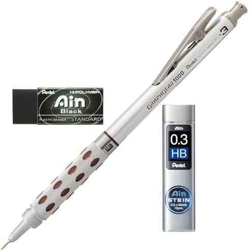 Pentel Graph Gear 1000 Drafting Metal Pencil with 0.3 mm HB Lead Box ...
