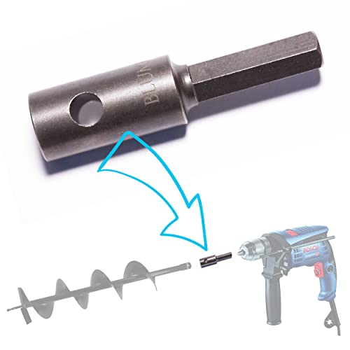 Auger adapter for drill: hexagon socket (HEX) 12mm for digging holes ...