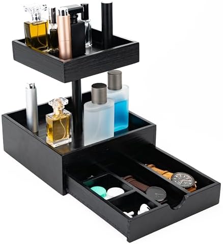 Amazon.com: KICO Wooden 2-Tier Cologne Organizer for Men - Black Stand ...