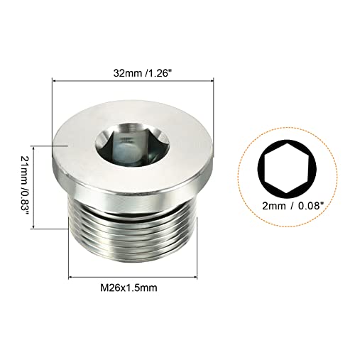 PATIKIL M26*1.5 Internal Hex Head Pipe Fitting Plug, Male Thread 45 ...