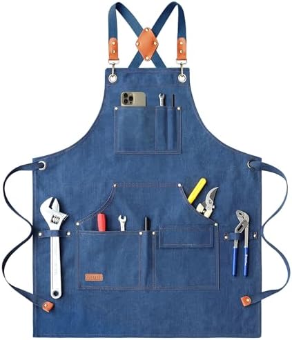 AFUN Work Aprons for Men with Large Pockets, Cotton Canvas Cross Back ...
