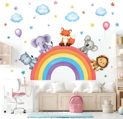 Amazon.com: DECOWALL SG3-2318 Baby Animals on Rainbow Wall Stickers ...