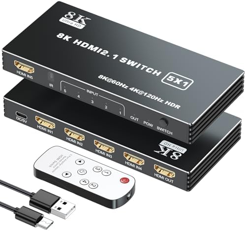 Amazon.com: HDMI 2.1 Switch 5x1, 8K HDMI Switch 5 in 1 Out, Support 8K ...