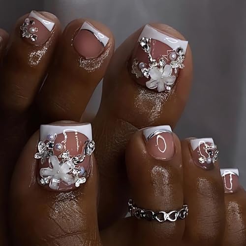 Amazon.com: LPOODDNU White French Tip Press on Toenails Full Cover ...
