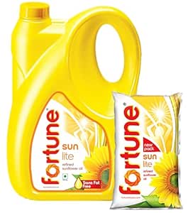 Fortune Sunlite Refined Sunflower Oil 5L + Sunlite Refined Sunflower Oil, 1L Pouch (Pack of 2 ...