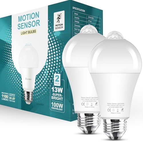 Radar Motion Sensor Outdoor Light Bulb – E26/E27 A19 12 Watts Daylight ...