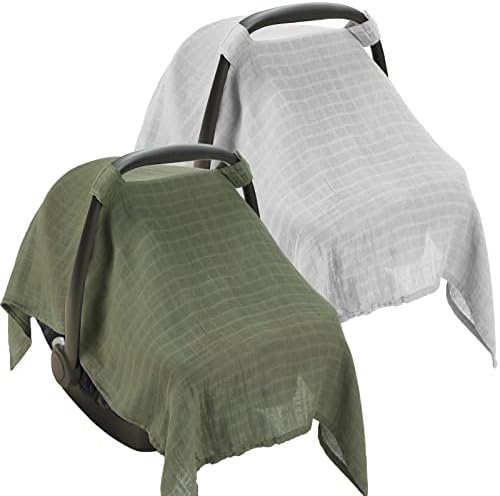 Amazon.com: 2 Pieces Muslin Carseat Cover Muslin Baby Car Seat Canopy ...