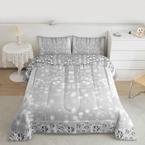 Amazon.com: Grey Glitter Bedding Sets Full Size Diamond Pearls Silver ...