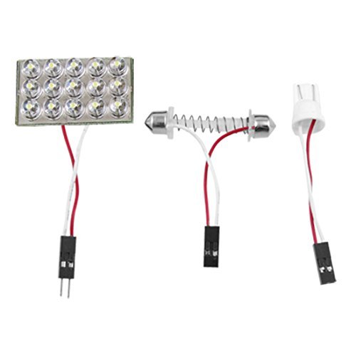 DC 12V Car 15 LED White Dome Light Panel + T10 + Festoon Bulb Adapter ...