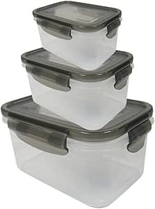 Set de 3 contenedores herméticos de plástico. Contenedores Apilables y ...