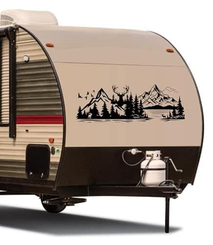 Amazon.com: RV Camper Adventure Awaits Vinyl Decal, Mountains, Lake ...