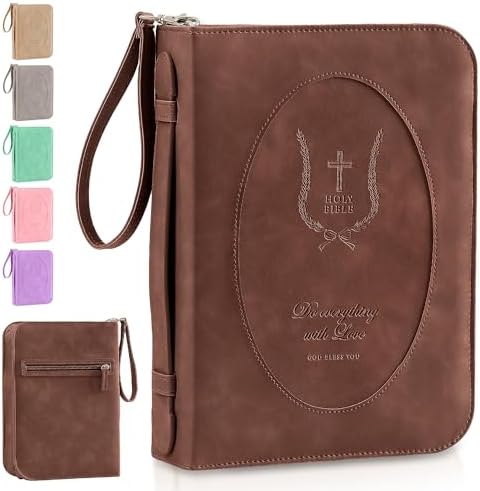 Amazon.com: ADDFIT HOUSE Leather Bible Cover for Women – Large Zippered ...