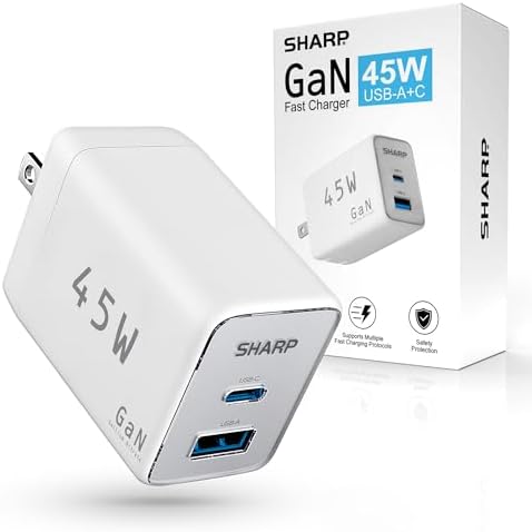 Amazon.com: Sharp USB C Charger, 45W, 2 Port (USB A+C) Compact Foldable ...