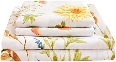 JSD 6 Piece Yellow Floral Print Sheet Set Queen Size, Soft Botanical ...